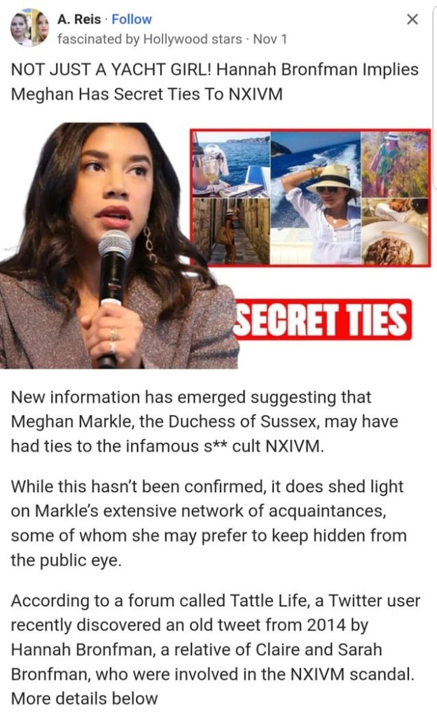 Hannah Bronfman Reveals Meghan’s Connection to NXIVM to Princess ...